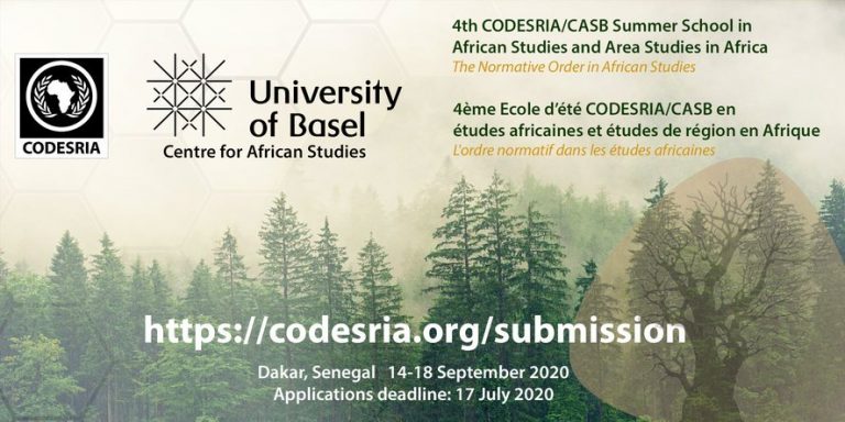 4th CODESRIA/CASB Summer School in African Studies and Area Studies in Africa 2020 (Funded to ...