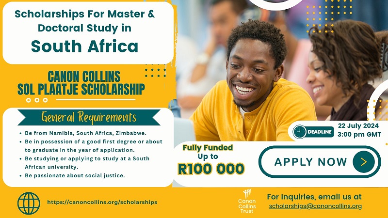 Canon Collins Sol Plaatje Scholarships 2025 (up to R100,000) – Opportunity Desk