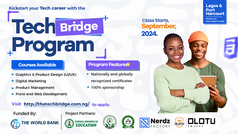 Apply – Kickstart your tech career with the fully-funded TechBridge Program for Lagos and Port ...