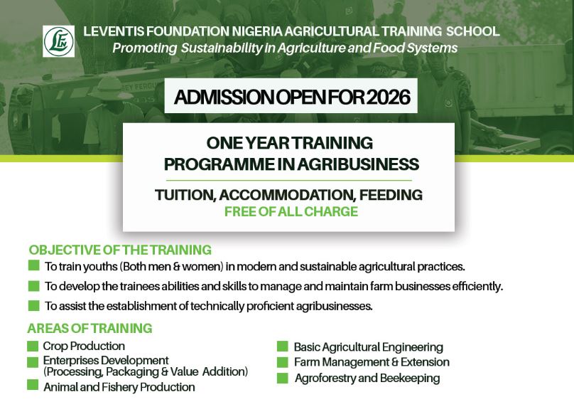 Leventis Foundation Nigeria Agricultural Training Programme 2026 ...